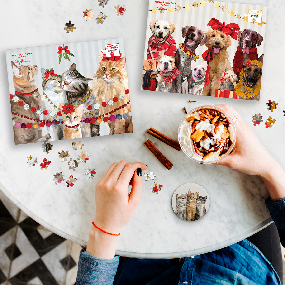 Festive Puppy Pack | 500 Piece Metallic Foil Embellished Jigsaw Puzzle ...
